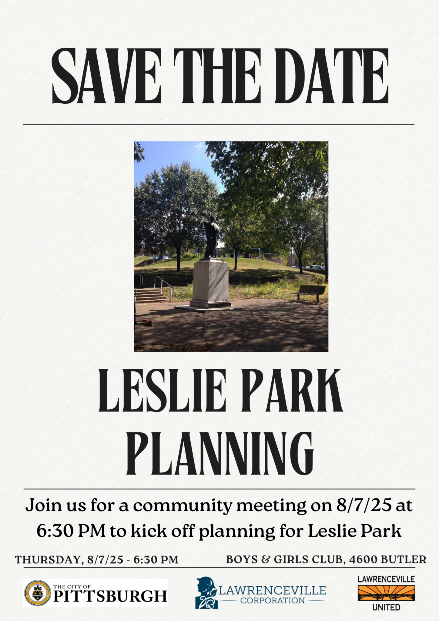 Save the Date (8/7): Leslie Park Planning – Lawrenceville United